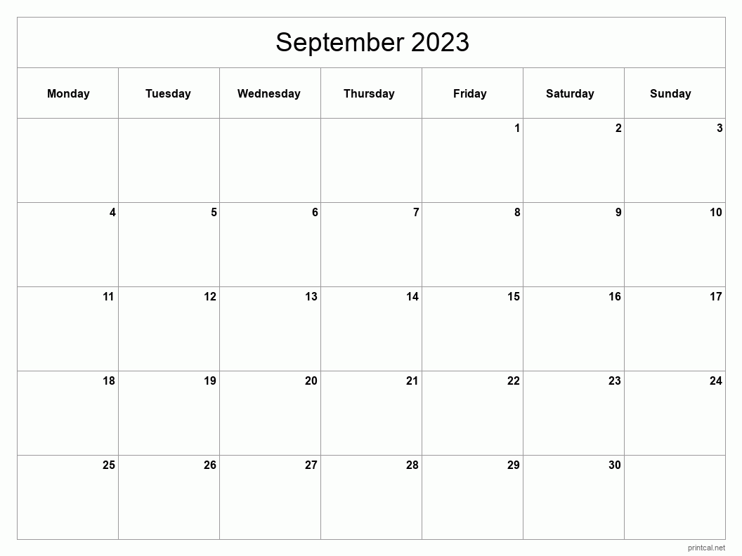 Printable September 2023 Calendar Classic Blank Sheet Printable September 2023 Calendar Classic Blank Sheet